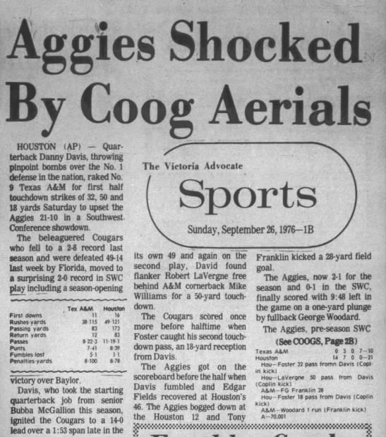 1976 Aggies shocked Victoria Advocate » GoCoogs.com
