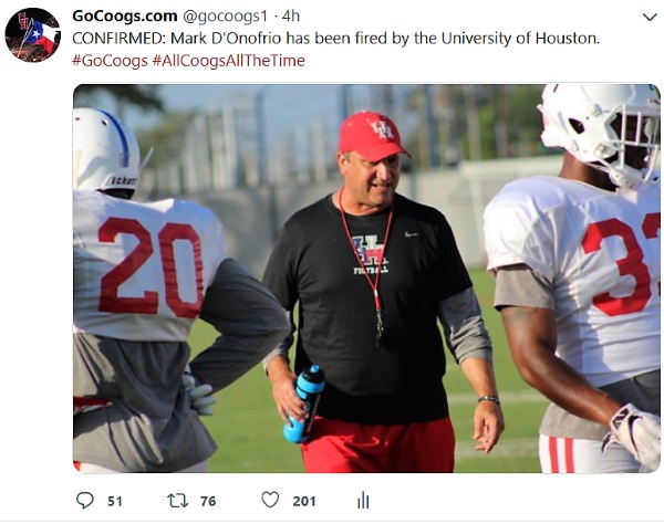 D'Onofrio Fired Twitter Reaction » GoCoogs.com